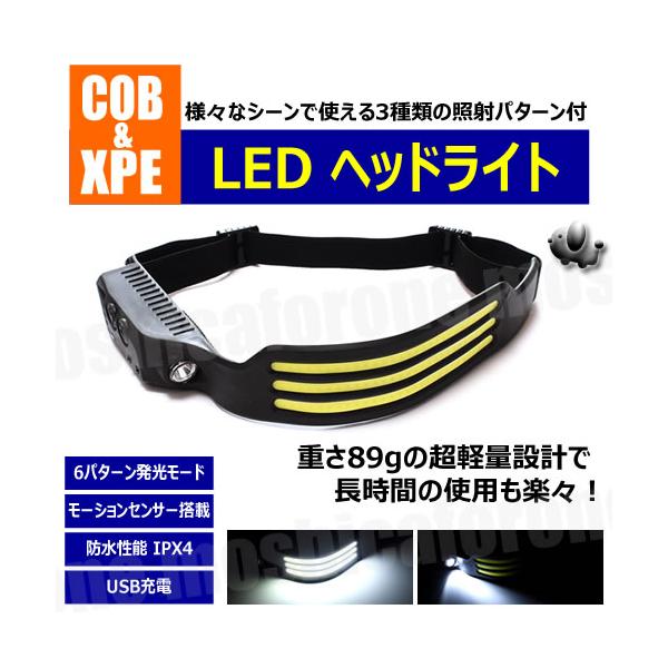 【6パターン発光 モーション センサー IPX4 防水 超軽量 USB 充電 ヘッドランプ ワイド照射 スポット照射 アウトドア キャンプ 登山 作業 車 修理 ウォーキング ジョギング 犬の散歩 釣り 夜釣り 夜 夜間 防災 停電 】
