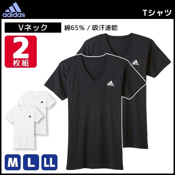 商品番号：APB0152adidas アディダス VネックTシャツ 半袖V首 2枚組 グンゼ GUNZE | メンズ インナーシャツ tシャツ メンズインナー ティーシャツ インナー メンズ肌着 男性下着 シャツ 紳士肌着 スポーツ用 メン...