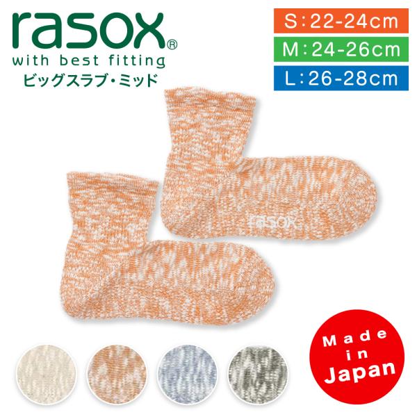 粒の粗い太番手のスラブ糸を使用し、ふっくらと編み立てたニュートラルカラーのミッド丈ソックス。つま先と踵、足底はクッション性を持たせた擬似パイル仕上げ。ショーツを合わせた際に足下に適度なボリュームが出るバランスの良い一足です。素材：綿、アクリ...