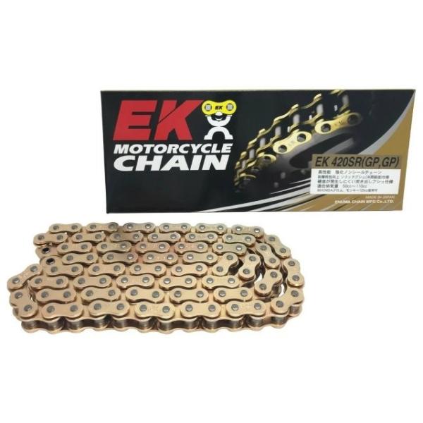 江沼チェーン EK チェーン/サイズ : 420SR(GP;GP)/リンク数 : 108/付属ジョイント : SPJ/ジョイントタイプ : クリップ/カラー : ゴールド/420SR-108