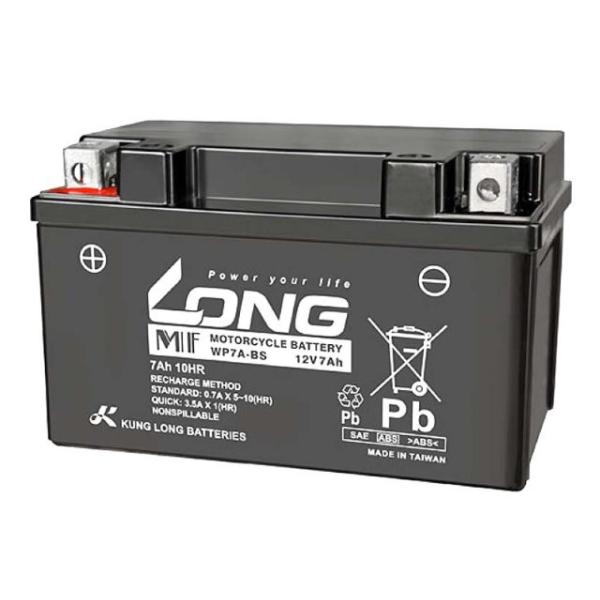 ロングバッテリー WP7A-BS LONG バッテリー 12V／7Ah 液注入済 互換 YTX7A-BS／GTX7A-BS／FTX7A-BS／KTX7A-BS