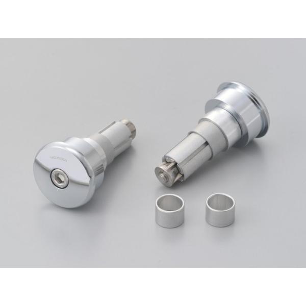 アルミ削り出しの高品質ハンドルバーエンド。HIGHSIDER バーエンドミラーをクランプするのに最適。・アルミ削り出しクロームメッキ仕上げ・適合ハンドル内径：Φ12〜Φ22・左右2個セット