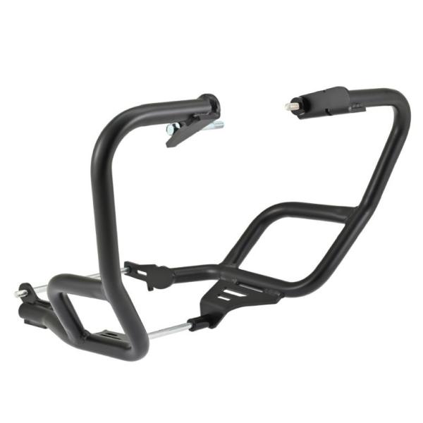 SV650/X専用設計のパイプエンジンガード。メインパイプはφ25.4パイプで軽度な転倒時にクランクケース周りを保護し、エンジンへのダメージを最小限にします。車体イメージを損ないにくいコンパクト設計を採用し、マットブラック塗装により自然に馴...