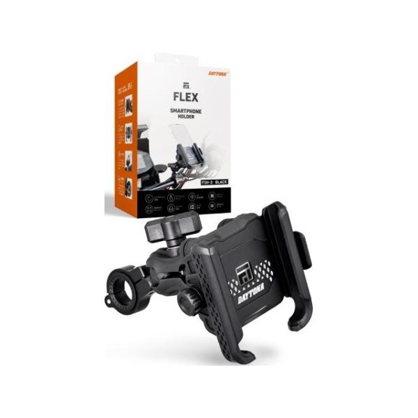 DAYTONA デイトナ バイク用 iPhone16 ProMax スマホホルダー 振動吸収 3D角度調整 ワンアクション 小型 フレックス FSH-3 ブラック 61826