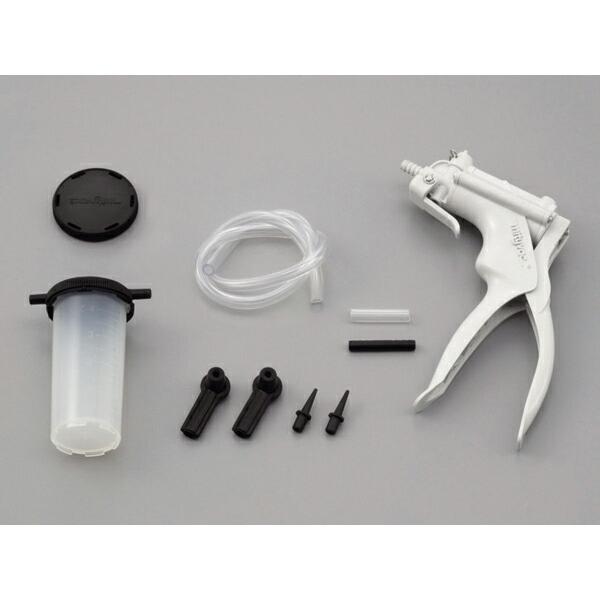 コンプレッサーを持っていな方が、ブレーキのエア抜きならこれしかないといわれるUSA「MITY VAC」社製のバキューム式エア抜きツール。もちろん、ブレーキフルード、ブレーキホースの交換時、ブレーキ回りのメンテナンス時の必需品。