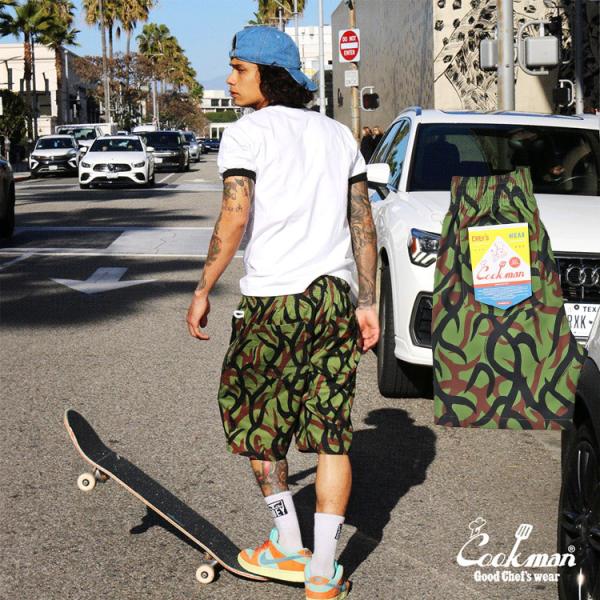 ■メーカー/ブランド：COOKMAN■素材：綿:100%■カラー：トライバルカモ オリーブChef Pants Short暑いキッチンでも快適に過ごせるChef Pants Short腰周りがゆったりしていて、ウエストは幅広のゴムが使用され...