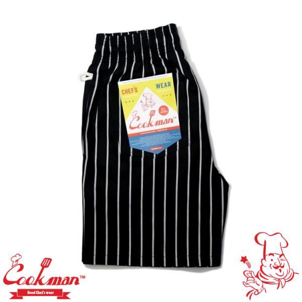 ■メーカー/ブランド：COOKMAN■素材：ポリエステル:65%綿:35%■デザイン：ストライプ　ブラック【COOKMAN】アメリカ西海岸の料理人仲間が集まり話しました。「僕らが普段キッチンで着用しているシェフパンツは機能的で動きやすいし快...