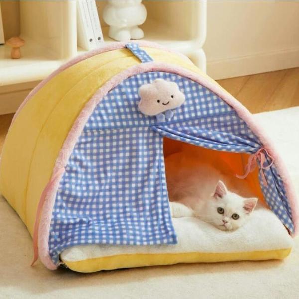 お手入れ方法：手洗いのみ この商品について 保温防寒設計効果抜群もぐりこむ猫の習性で、ドーム型猫ベッドの入口の開口部が小さく設計されております、外の風を有効に遮断できます。新たに暖簾のデザインを追加して保温性高く、しっかり熱量を閉じて、暖か...