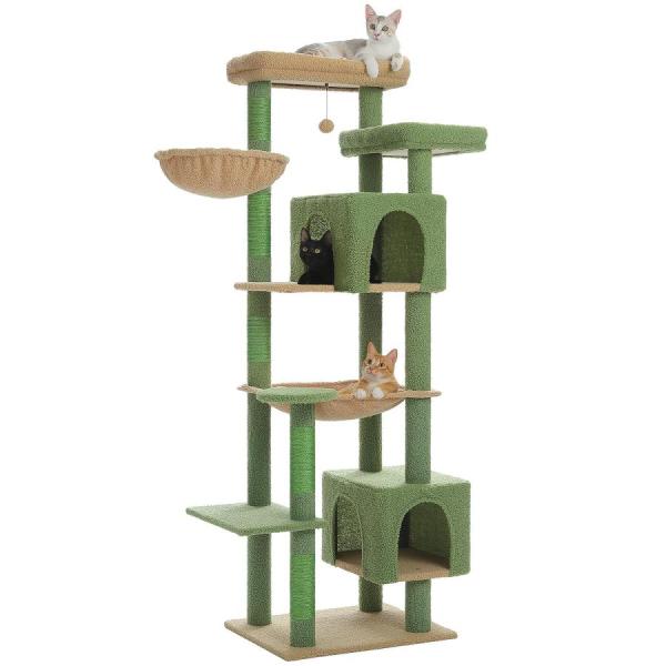 多頭飼いにおすすめ大型キャットタワー！【商品仕様】幅55×奥行45×高さ175cm、重量15.9kg。【2本で支える展望台！】高い展望台部屋中を見渡すことが大好きな猫ちゃんに！一本の柱だけでは折れるリスクが高く、猫ちゃんが危ないです、本製品...