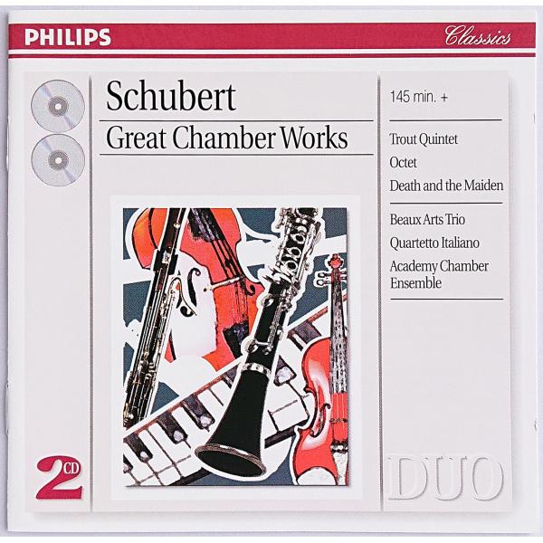 輸入盤、2枚組／シューベルト：室内楽作品集／1966年-1978年録音CD1:ディスクの再生面の縁に約2mmの長さのキズが10箇所程度あり、ほか約3cmの長さのキズが1箇所あり（いずれも再生には影響のない程度です）、CD2:ディスク両面にキ...