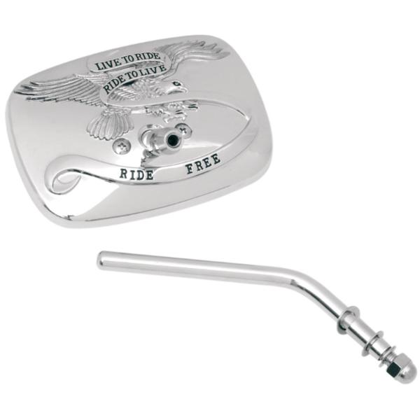 【商品説明】LIVE TO RIDE RIDE TO LIVE の文字とアメリカンイーグルが浮き彫りされた、ゴージャスなミラー。アメリカンクルーザーにベストマッチします。ハウジングはアルミダイキャスト製。貫通式のミラーマウントに挿し込んで付...