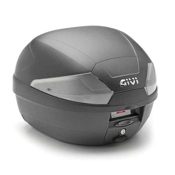 【商品説明】ジビ(GIVI)のモノロックシステム 30L トップケース  「B29NT2」スクーター或いは小排気量車向けコンパクトなデザイン容量はジェットヘルメット1個が収納可能な29リットルボディ/リフレクターはブラック/スモークユニバー...
