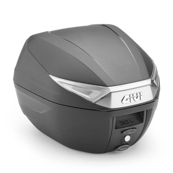 【商品説明】ジビ(GIVI)のモノロックシステム 30L トップケース  「C30」スクーター或いは小排気量車向けコンパクトなデザイン容量はジェットヘルメット1個が収納可能な30リットルボディ/リフレクターはブラック/スモークユニバーサルマ...