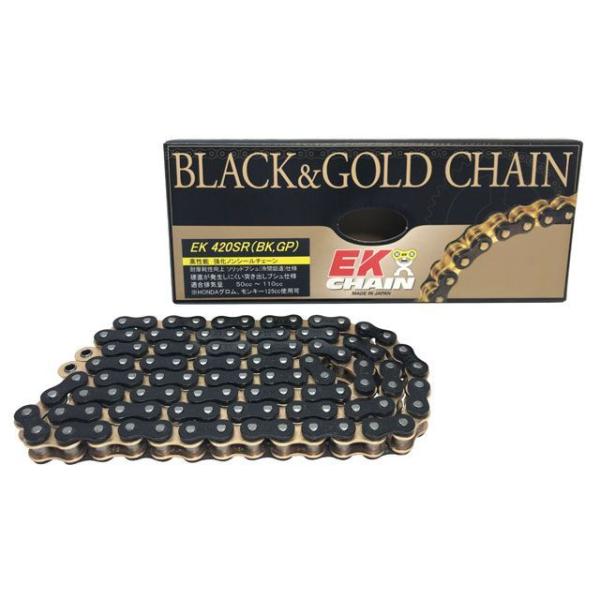 ●メーカー名：江沼チェーン / EKチェーン(イーケーチェーン)●商品名：ハイパフォーマンス ノンシールチェーン 420SR SPJ●カラー ブラック＆ゴールド リンク数 100Lメーカー品番：JAN_4582252845708JANコード...