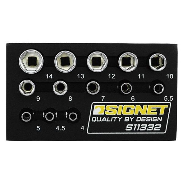 ●メーカー名：シグネット / SIGNET●商品名：11332 13個組 1/4DR 6角ソケットセット EVAトレー付メーカー品番：11332JANコード：4712818935226差込角（DR）：1/4入組サイズ（mm）：4・4.5・5...