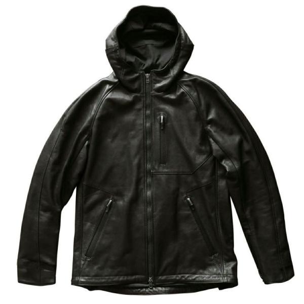 丈長フード付レザージャケット。肩・腕が動かしやすく脱ぎ着しやすいラグランスリーブは普段使いにもストレスなくご使用いただけます。体型・ライディングポジションに合わせサイドジップでウエスト周りの調整可能。<検索用 ks4V YKb6＞