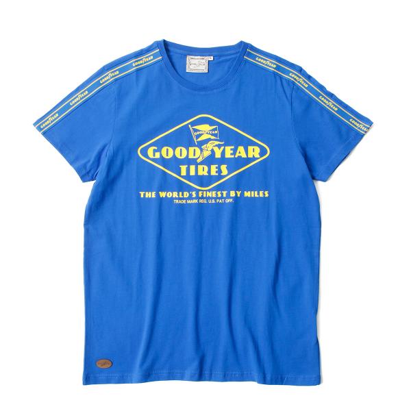 グッドイヤーのオフィシャライセンスTシャツ。爽やかなブルーに、フロントのGoodyearロゴが映えるデザインです。肩と袖にはブランドロゴ入りの装飾ステッチを施し、細部までこだわりを感じさせる仕上がりに。ネック部分には補強テープを採用し、タイ...