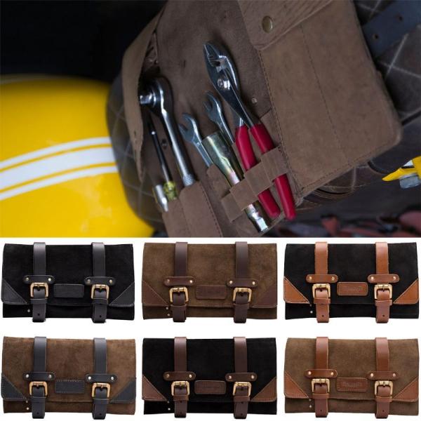 いざという時に頼りになる工具の持ち運びに便利なツールバッグです。スパナやレンチ用のスロットはもちろん、六角レンチのスロット、ジッパー付きポケットも装備しています。バイクに簡単に取り付けられ、特殊な耐水性スエードを使用。オールレザーでハンドメ...