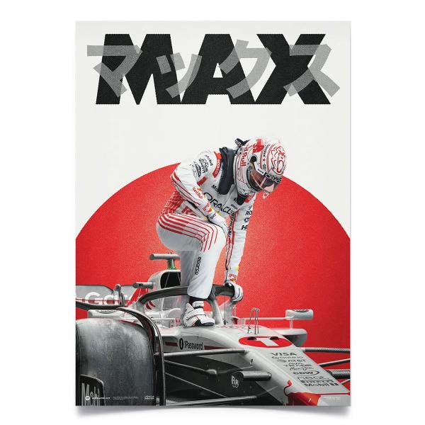 昇る太陽、とどまるところを知らぬ力マックス・フェルスタッペンが2025年の鈴鹿で見せた圧巻の走りを称える、オラクル・レッドブル・レーシング公式ポスター。日本への敬意を込めて、特別にデザインされた白と赤の特注カラーリングをまとい、王者が魅せた...
