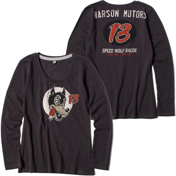 ワーソン・モータースオリジナルのレディース向け長袖Tシャツ。アメリカのホットロッドやカスタムバイクなどでお馴染み、"ラッキー13"をもとに、ワーソンモータースが独自にアレンジを加えたウルフロゴをデザイン。ウルフの目に刻まれたチェッカー柄や、...