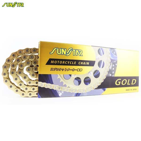 華やかなゴールドメッキチェン明るい色合いのゴールドメッキは高性能の象徴です。シャンパンゴールドのアルミスプロケットと組み合わせる事で、華やかな足元を演出できます。スプロケットとの相性を追求して開発されたモーターサイクル専用チェーンスプロケッ...