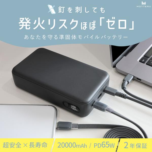 ■発火リスクを限りなく「ゼロ」へ　安心安全の次世代「準固体バッテリー」■−20℃〜60℃の動作温度に対応　雪山から真夏の車内などの環境でも安心■バッテリー寿命は従来比約4倍　2000回以上使える長寿命設計■PD65W入出力　スマホだけでなく...