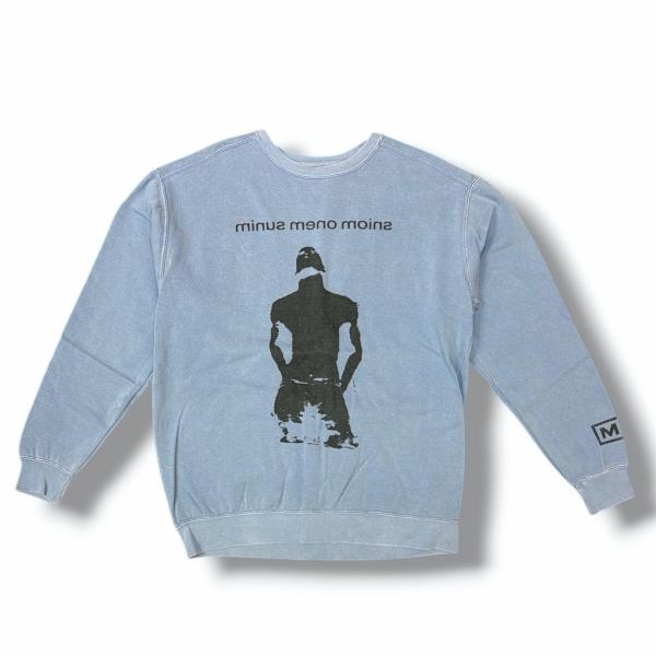 ブランド：MINUS （マイナス）商品名：2023AW BOOTLEG CREW SWEAT(A MAN'S SHADOW)型番：MTL-BCSTAMS特徴：ダメージ加工フロントプリントバックメッセージプリント袖口ロゴプリント裏起毛参考上代...
