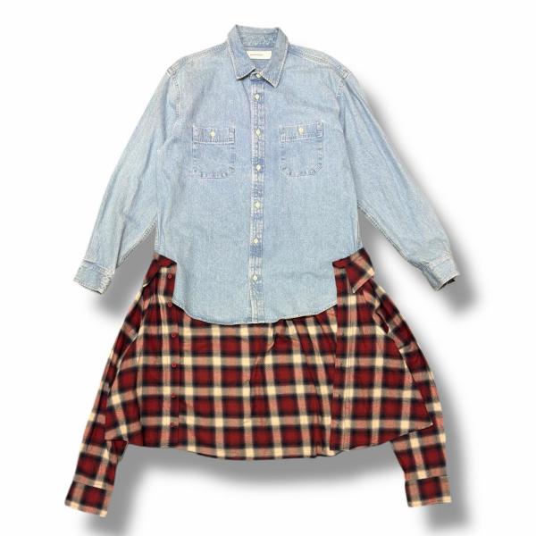 ブランド：PHENOMENON（フェノメノン）商品名：2016SS ドッキングデニムシャツ チェックシャツ型番：PM16LSS05503特徴：デニムシャツチェックシャツドッキングカラー：インディゴ表記サイズ：38肩幅：約48cm、着丈：約1...