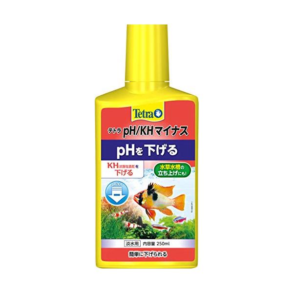 水槽の水のpH値を降下させる淡水用の水質調整剤pHと炭酸塩硬度(KH)を同時に下げます商品ラインナップは250mlと500ml弱酸性の軟水を好むディスカス等を飼育している水槽の水質を調整するためにおすすめですペーハー調整剤