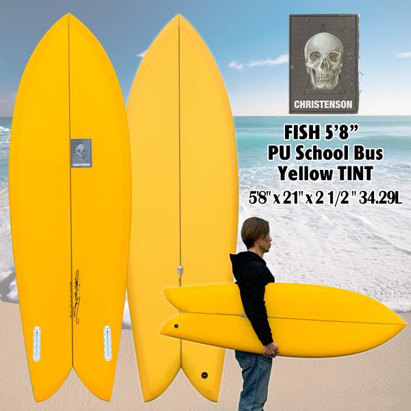【正規取り扱い店】●BRAND：Christenson(クリステンソン)●品番：CC-FISH-58-YEL●品名：FISH 5'8"  PU School Bus Yellow TINT●サイズ :5'8" x 21" x 2 1/2 "...
