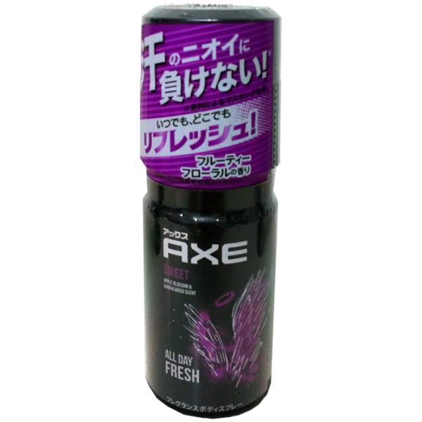 「AXE（アックス）フレグランスボディスプレー　スウィート　60ｇ」は、はじけるようなフルーティフローラルの香り。オレンジやベリーのフルーティーな香りに、ローズのフローラルな香りをミックスさせた、はじけるような香りです。本品記載の使用法・使...