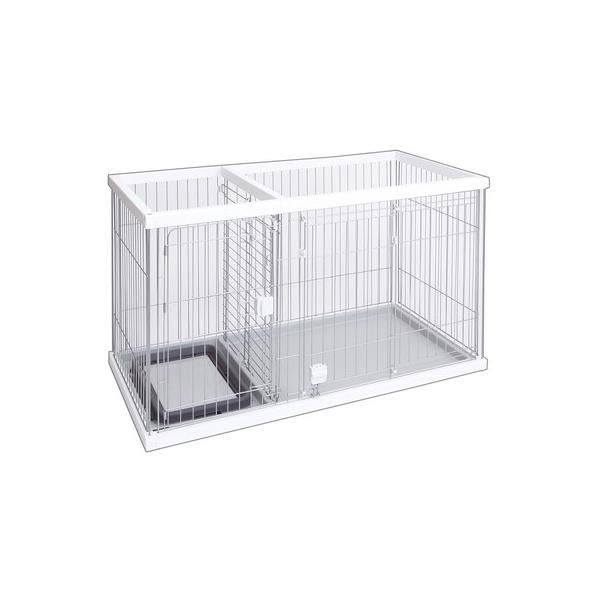 トイレと住居スペースを区切れるから、トイレの場所を覚えやすい！住居側は横スライドドアで開閉がスムーズ。トイレ側はドアが大きく開き、ワンちゃんの出入りやシーツ交換もラクラク！超小型犬〜小型犬向きです。