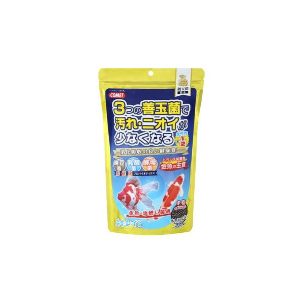 善玉菌の力でニオイ・汚れを減らします。納豆菌により消化吸収を助け、排泄物の分解力も向上し、更に継続的に与えると飼育水の嫌な臭いを軽減します。健康に育つビタミン配合のバランスフードで、浮上性の中粒です。【お客様へ】本商品は、賞味期限3ヵ月以上...