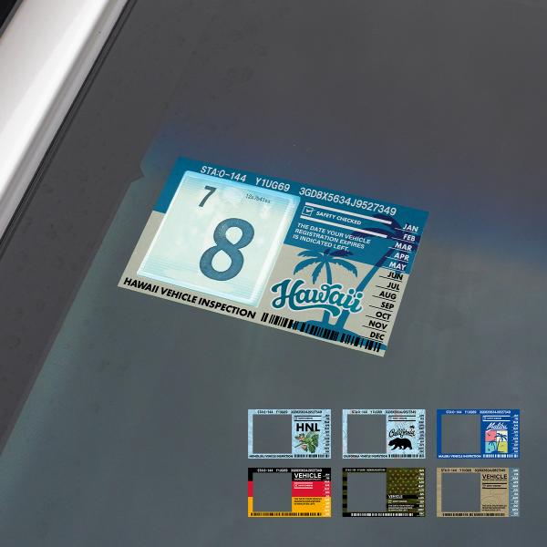 【商品説明】インスペクションステッカー製品サイズ：縦50mm/横85mm検査標章枠サイズ：縦40mm/横40mmデザイン：全7種類からご選択下さい。検査標章に被せて貼るだけの簡単アクセサリー日本の車検ステッカーをアメリカンテイストに仕上げま...
