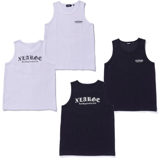 XLARGE 2025 S/S COLLECTION。伸縮性のあるワッフル素材を使用したタンクトップ。フロントは刺繍、バックはプリントでオールドイングリッシュロゴが落とし込まれています。単体での着用は勿論、シャツ等のインナー使いとしても重宝...