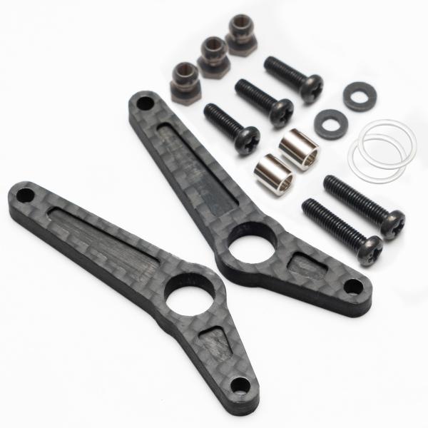 TT-01、M-06の２駆ドリ仕様において、フロントタイヤの切れ角をアップさせる２駆ドリコンバージョンキットのカーボン製ワイパーです。キット付属のプラスチックワイパーと比較すると取り付け位置が1mm下がりますのでバンプ変化が気になる方は付属...