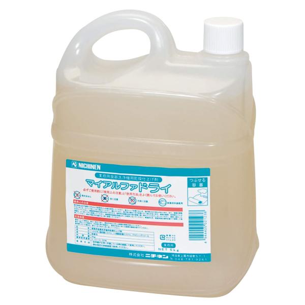 【商品名】　業務用食器洗浄機用リンス剤 マイアルファドライ 5? 【商品説明】　・乾燥が速やかで衛生的 ： 脂肪酸エステルの働きで、水切りをよくしますので、乾燥が早くなります。また、フキンなどで拭き上げることがないので、衛生的な作業を行なう...