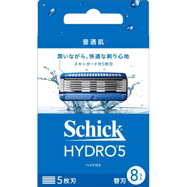 【商品名】　ハイドロ Schick(シック) ハイドロ5 ベーシック 替刃 (8コ入) スキンガード付 5枚刃 ブルー 【商品説明】　・HYDRO・ブラント名: Schick(シック)・メーカー名: Schick(シック)・剃りながら潤す、...