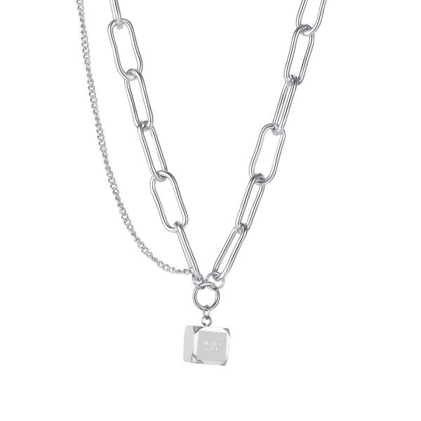 【商品名】　Deelfel ネックレス レディース シルバー 喜平 あずきチェーン 正方形 イニシャルネックレス 四角 立体ペンダント チタン 金属アレ 【商品説明】　・【Deelfel】アクセサリー イニシャルネックレス レディース おし...