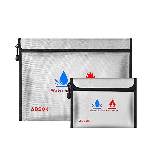 【商品名】　ABSOK 耐火バッグ 金庫耐火バ ッ グ 書類保管ケ一ス ファスナー式 防火 防爆 防水 防災 耐熱2093℃ 現金収納 家庭用安心保管袋 【商品説明】　・?【2PCセット】：耐火バッグには2種類のサイズがあり、お金や証明書な...