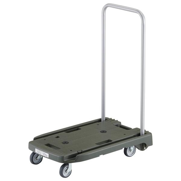 【商品名】　トラスコ中山(TRUSCO) 樹脂台車 こまわり君 省音G車輪 600×390 つや消しOD MP-6039N2-MOD 折りたたみ 軽量  【商品説明】　・均等荷重(kg):100・幅(mm):390・色:つや消しＯＤ・長さ(...