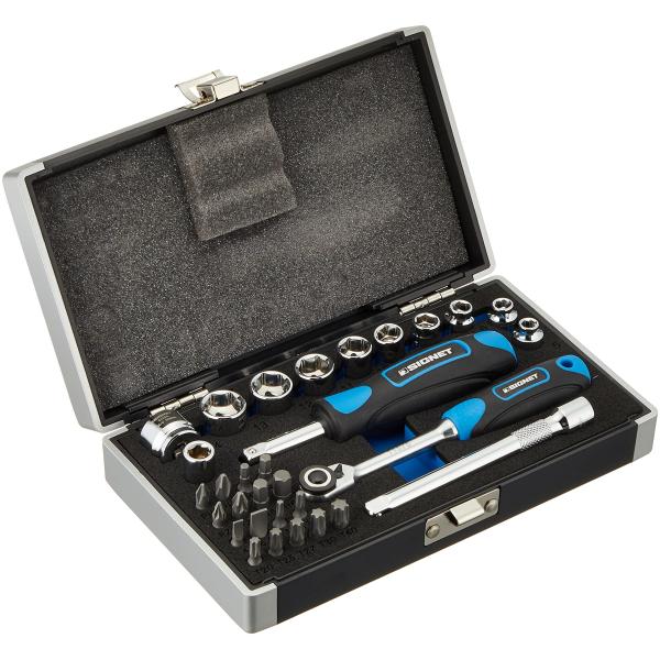 【商品名】　SIGNET(シグネット) 11121 1/4DR 31PC ショートソケット&amp;ビットセット(6角) 11121 【商品説明】　・●ケース寸法(mm): W187×D113×H42・●ソケット全長(mm): 16・●差込...