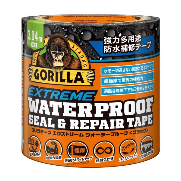 【商品名】　KURE(呉工業) ゴリラテープ エクストリーム ウォータープルーフブラック 101.6ｍｍ×3.04ｍ 強力多用途防水補修テープ 1782 【商品説明】　・すぐれた耐寒・耐熱性(-56~93度)・平滑面・粗面・凹凸面OK・段差...