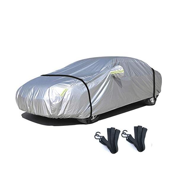 カラー：シルバーサイズ：自動車3XL:490×190×150cm【強い風対策】普通のカバー固定部のロープが壊れやすいです。この問題を解決するため、強力な防風ロープを採用し、縫製部分も補強しました。また、1000+円分の防風ベルト、引き伸ばす...