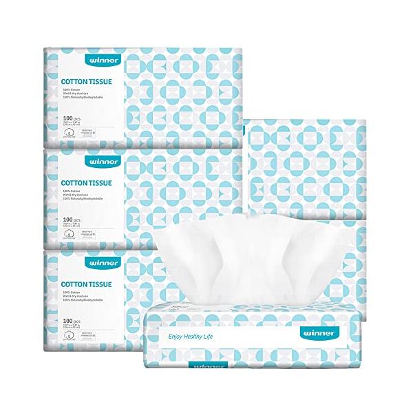 サイズ：100シート (x 6)【衛生的で柔らかい使い捨てタオル】Winner使い捨てタオルはお肌に優しい100%天然の綿繊維を使用、柔らかくて繊維の毛羽立ちもありません。香料や化学物質を含まない天然綿、また100％生分解性でお肌にも環境に...