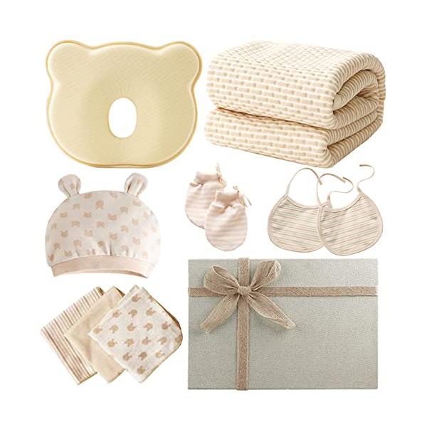 カラー：ブラウンサイズ：11個アソート新生児ギフトセット内容：ベビー枕（1点）：27*21cm。おねしょ（1枚）：50*70cm。ベビー帽子（1点）：頭周り38cm。よだれかけ （2枚）：17*13cm。ハンカチ（3枚）：24*24cm。ミ...