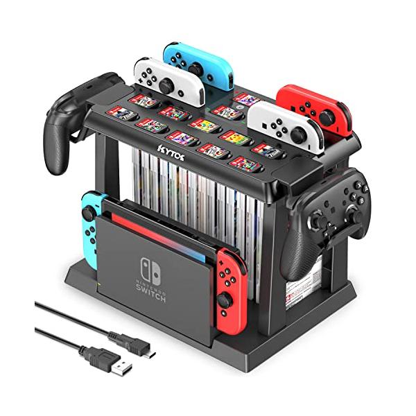 カラー：ブラック?【抜群の収納力】Switch縦置き収納スタンドは、Switch本体、Switchドンク、Joy-Con 6つ(本体2つ+本品4つ)、Proコントロー ラー２つ、ゲームカード12枚、ゲームディスク16枚を収納できます。?【J...