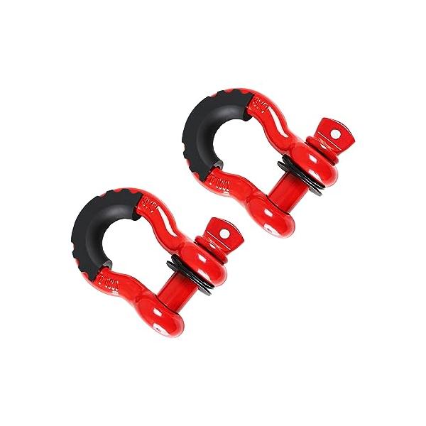 カラー：レッドサイズ：3/4インチ（19mm）スタイル：2点セット【3/4インチ のDリングシャックル】色：赤色。牽引能力：最大4.75トン、業界標準の7/8インチのネジピンを装備して、安定性を維持しています。【優れた素材】耐久のある鍛造鋼...