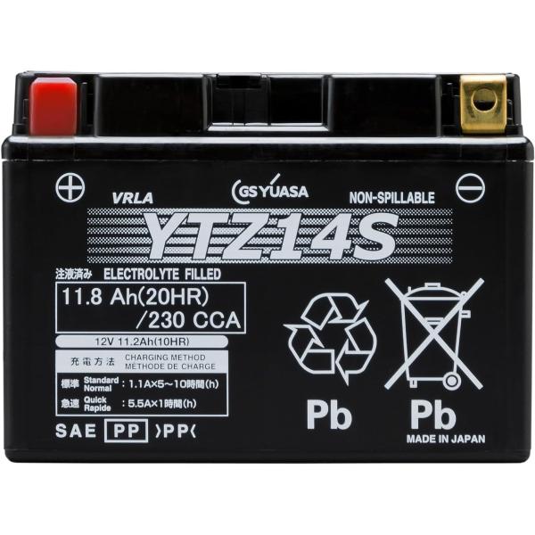 カラー：ブラックサイズ：高さ112mm/幅88mm/長さ152mm製品型番:YTZ14S10時間率容量:11.2(Ah)サイズ:高さ112mm/幅88mm/長さ152mm液入り重量約:3.9kg電解液注入・充電済みタイプ