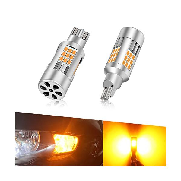 カラー：アンバーサイズ：T16(W2.1×9.5d)通常ウィンカーを純正球からLEDバルブに交換すると、ハイフラの現象が必ず起こります、また、抵抗を追加しても、抵抗内蔵LEDバルブを装着しても、やはりハイフラが出たことに悩んでいる方にこの製...